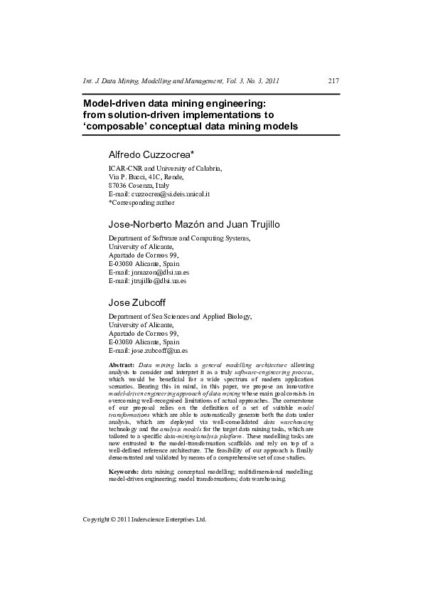 Pdf Model Driven Data Mining Engineering From Solution Driven Implementations To Composable