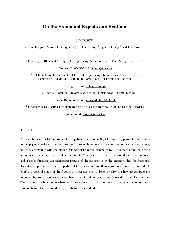 (PDF) On the fractional signals and systems