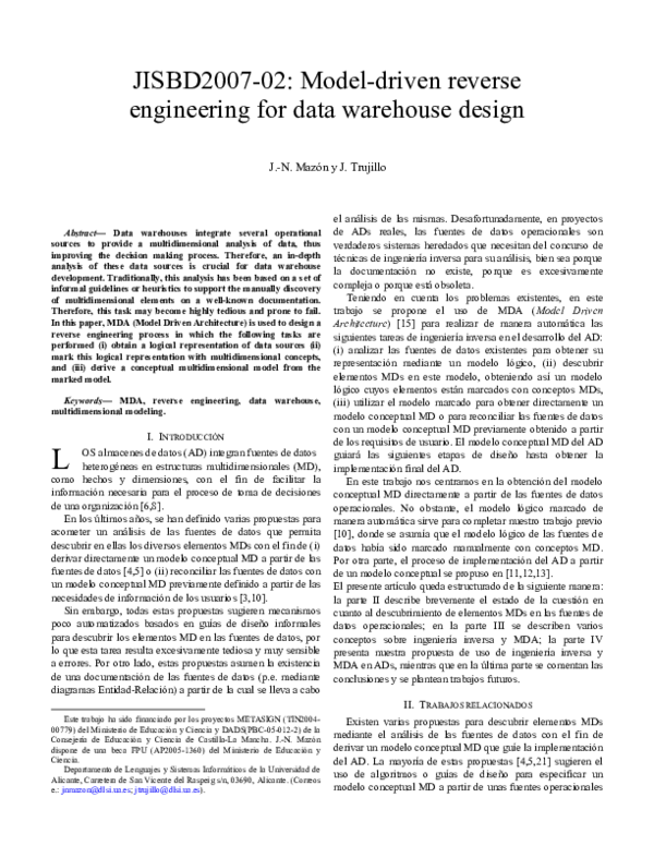 Pdf Model Driven Reverse Engineering For Data Warehouse Design