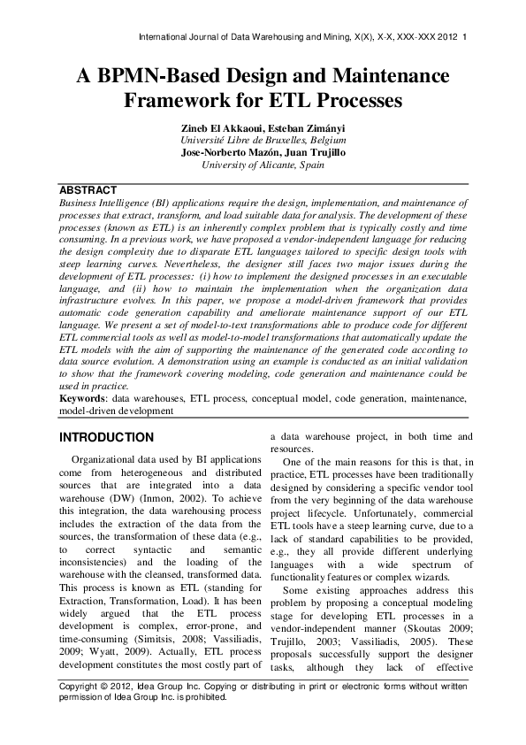 (PDF) A BPMN-Based Design and Maintenance Framework for ETL Processes