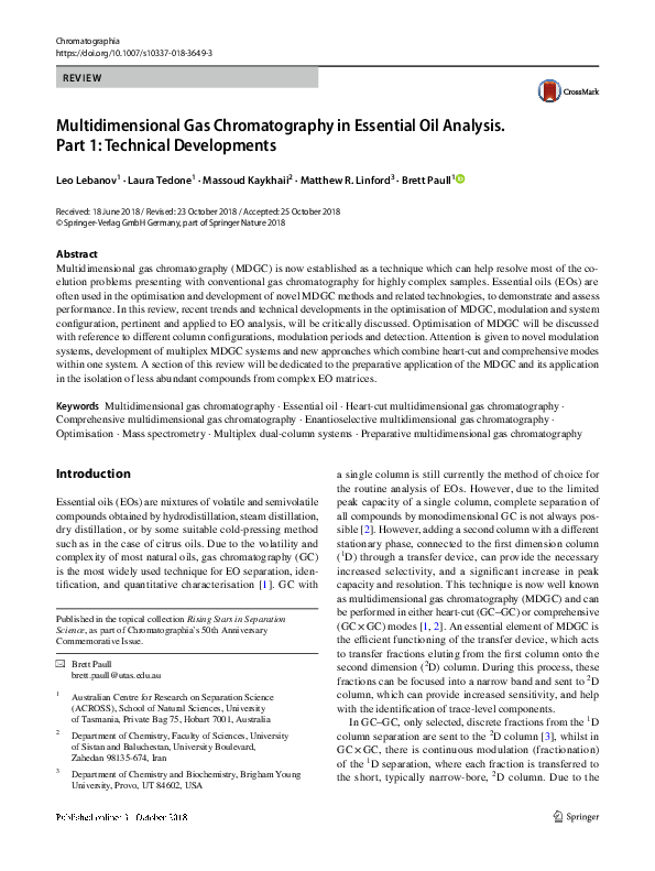 (PDF) Multidimensional Gas Chromatography in Essential Oil Analysis ...
