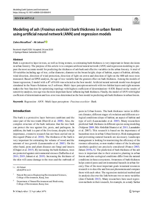 (PDF) Modeling of ash (Fraxinus excelsior) bark thickness in urban forests using artificial ...