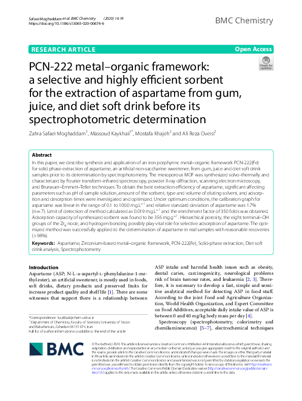 (PDF) PCN-222 metal–organic framework: a selective and highly efficient ...