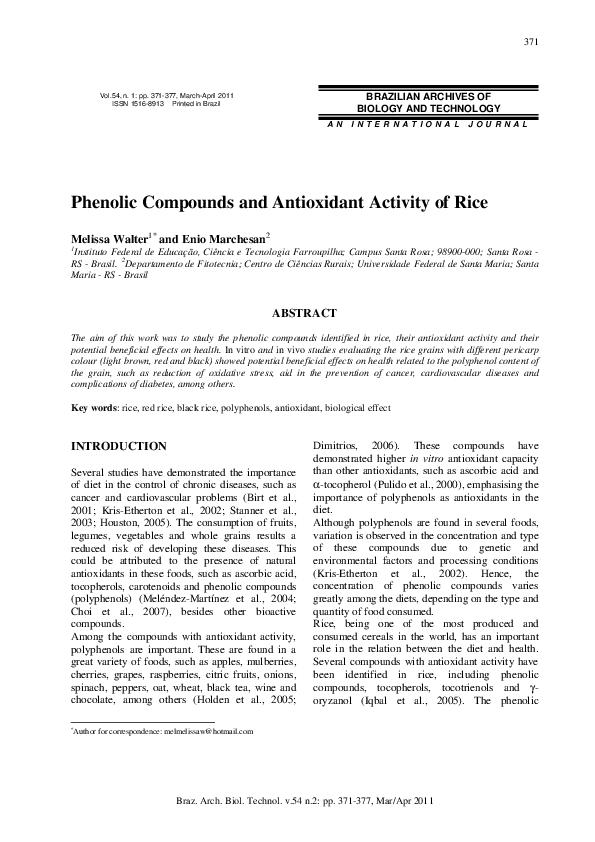 (PDF) Phenolic compounds and antioxidant activity of rice