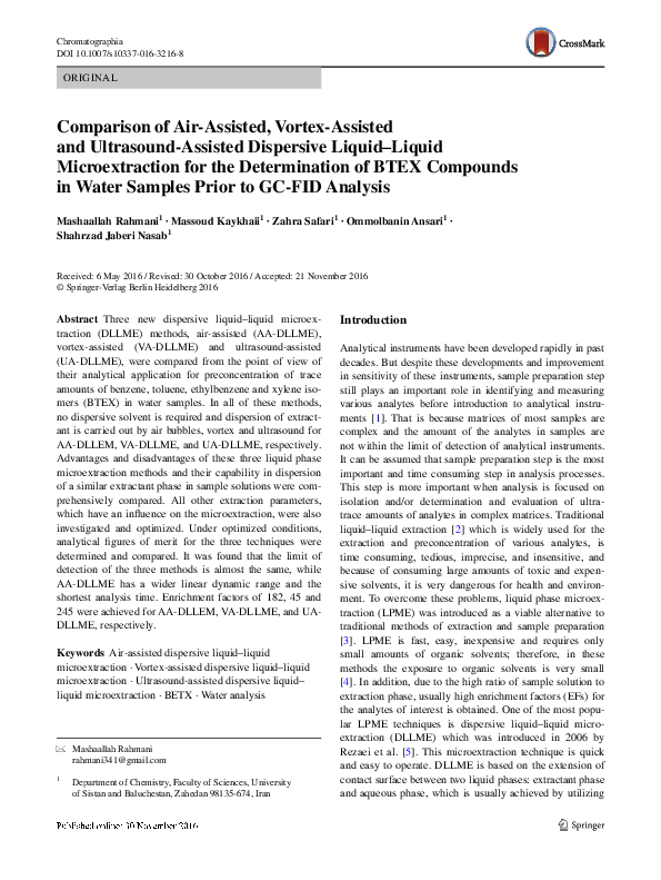 (PDF) Comparing DLLME Methods for BTEX Analysis
