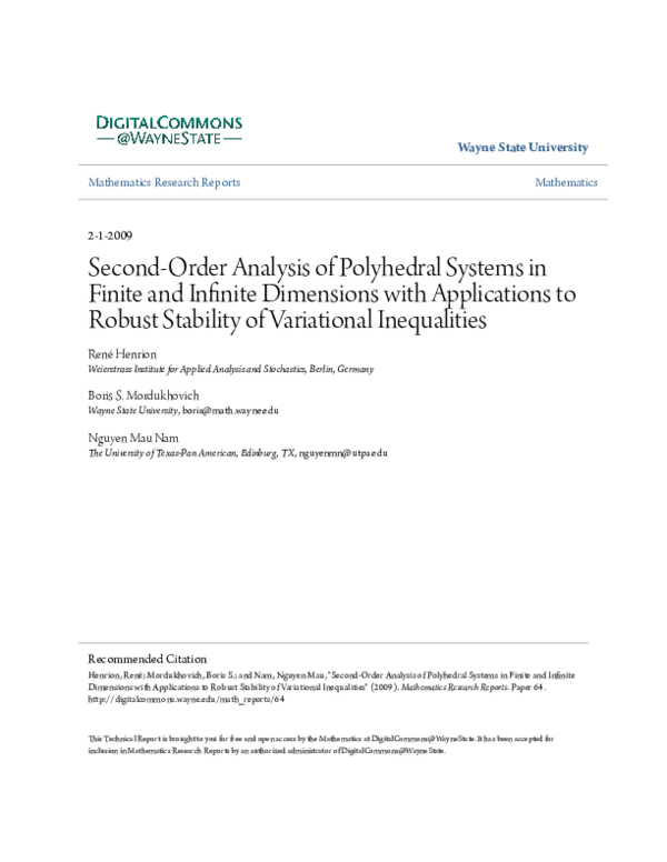 (PDF) Second-Order Analysis of Polyhedral Systems in Finite and Infinite Dimensions with ...
