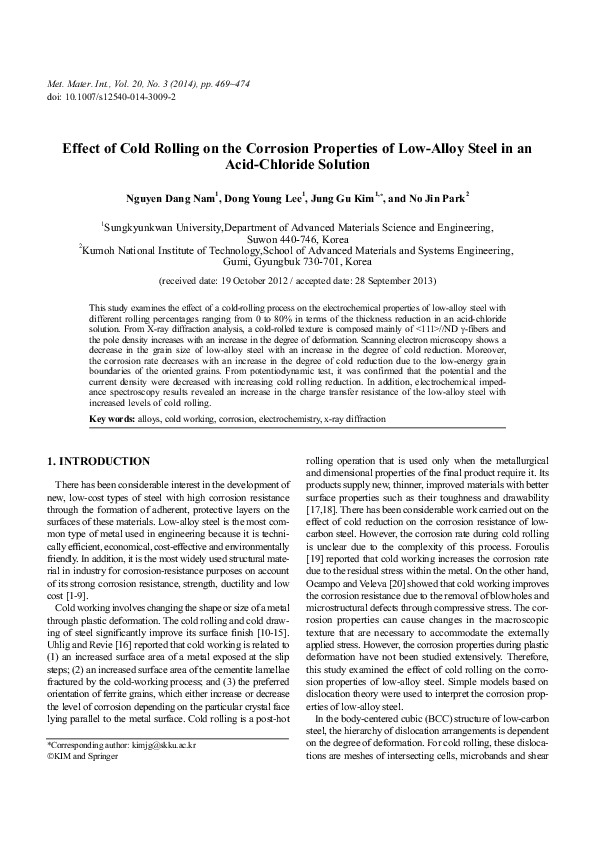 (PDF) Effect of cold rolling on the corrosion properties of low-alloy ...