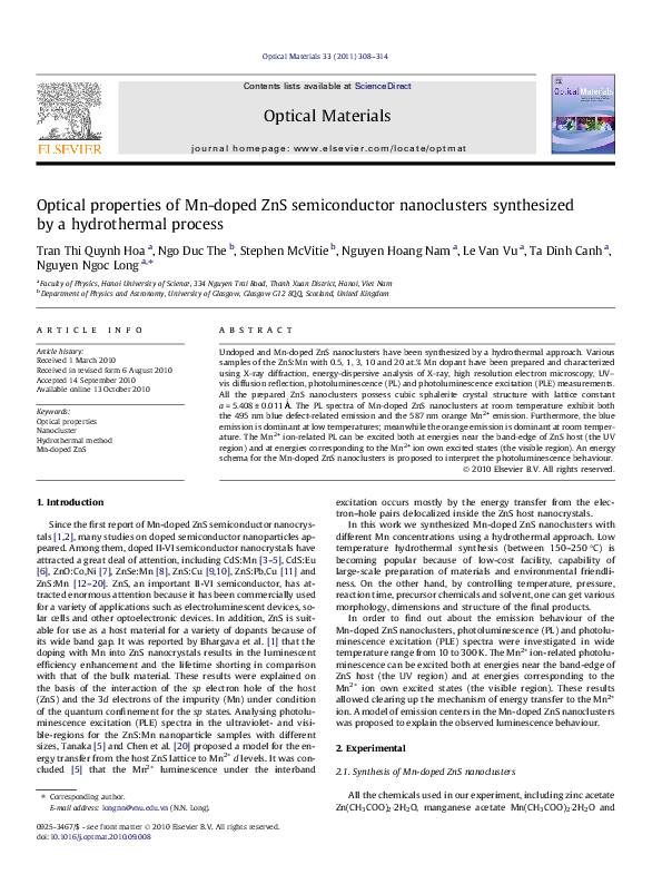 (PDF) Optical properties of Mn-doped ZnS semiconductor nanoclusters ...
