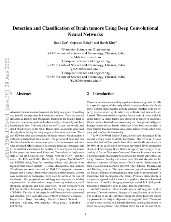 Pdf Detection And Classification Of Brain Tumors Using Deep Convolutional Neural Networks