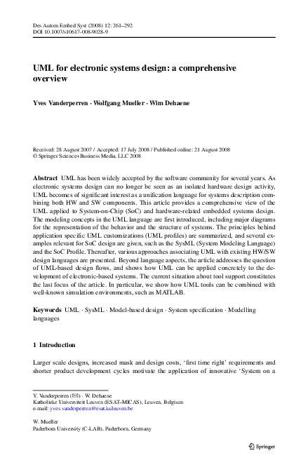 (PDF) UML for electronic systems design: a comprehensive overview