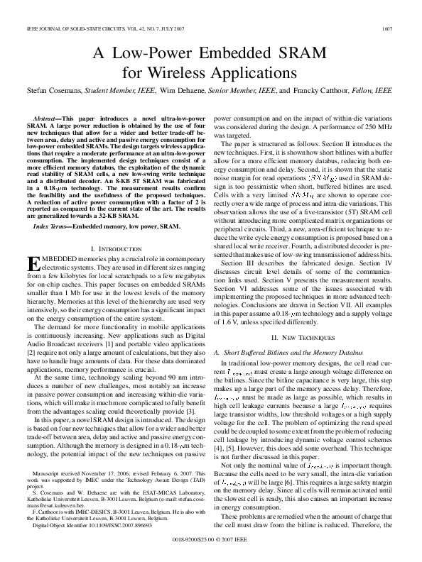(PDF) A Low-Power Embedded SRAM for Wireless Applications