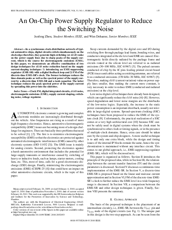 Pdf An On Chip Power Supply Regulator To Reduce The Switching Noise