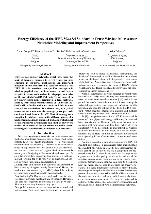 (PDF) Energy Efficiency of the IEEE 802.15.4 Standard in Dense Wireless Microsensor Networks ...