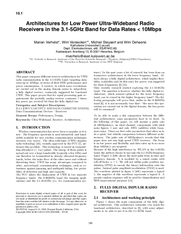 (PDF) Architectures for low power ultra-wideband radio receivers in the ...