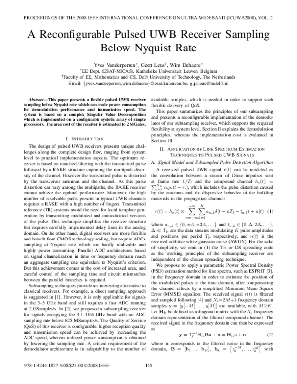 (PDF) A reconfigurable pulsed UWB receiver sampling below Nyquist rate