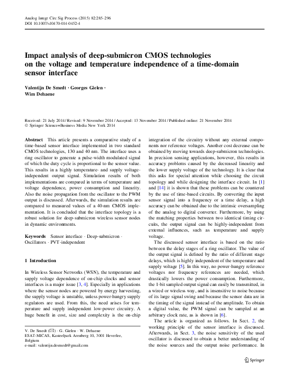 Pdf Impact Analysis Of Deep Submicron Cmos Technologies On The Voltage And Temperature