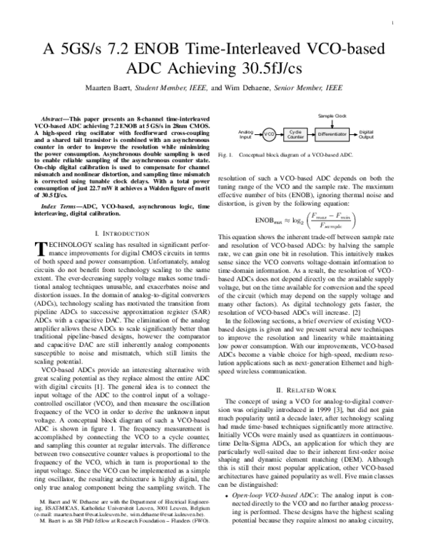 (PDF) A 5-GS/s 7.2-ENOB Time-Interleaved VCO-Based ADC Achieving 30.5 fJ/cs