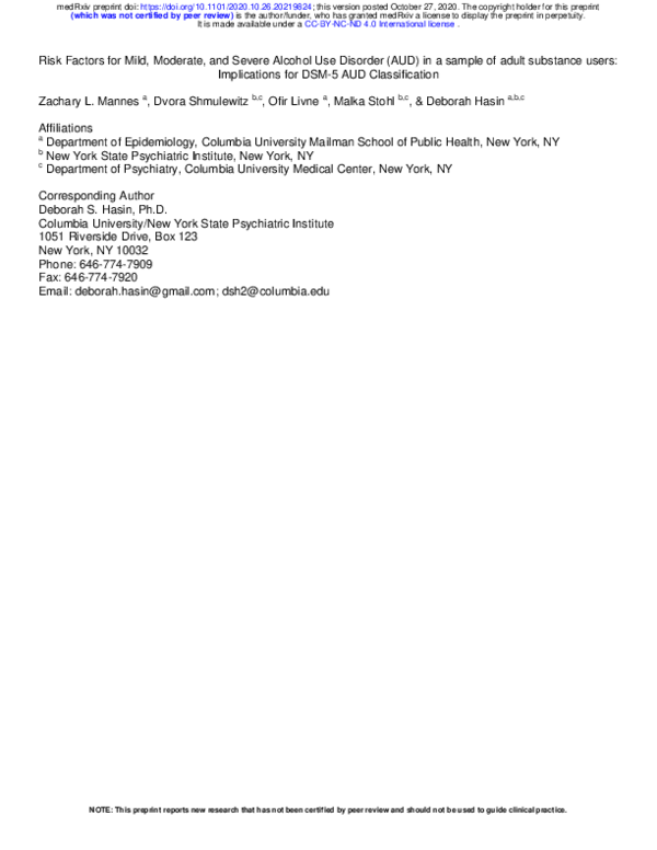 (PDF) Risk Factors for Mild, Moderate, and Severe Alcohol Use Disorder ...