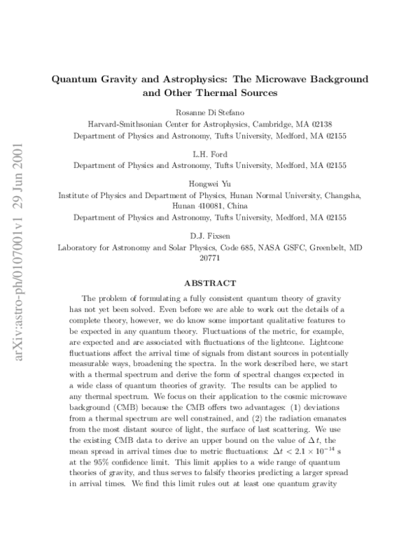 (PDF) Quantum Gravity and Astrophysics: The Microwave Background and ...