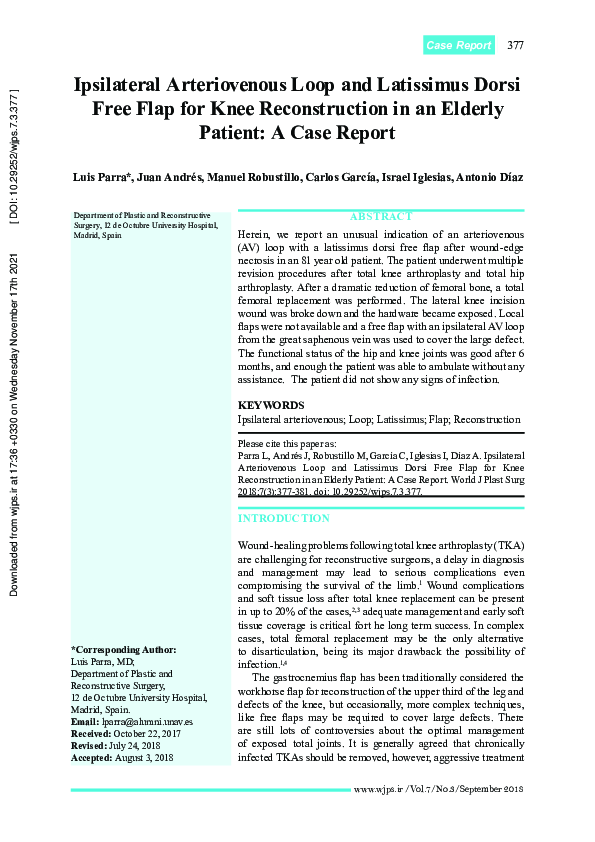 (PDF) Ipsilateral Arteriovenous Loop and Latissimus Dorsi Free Flap for ...