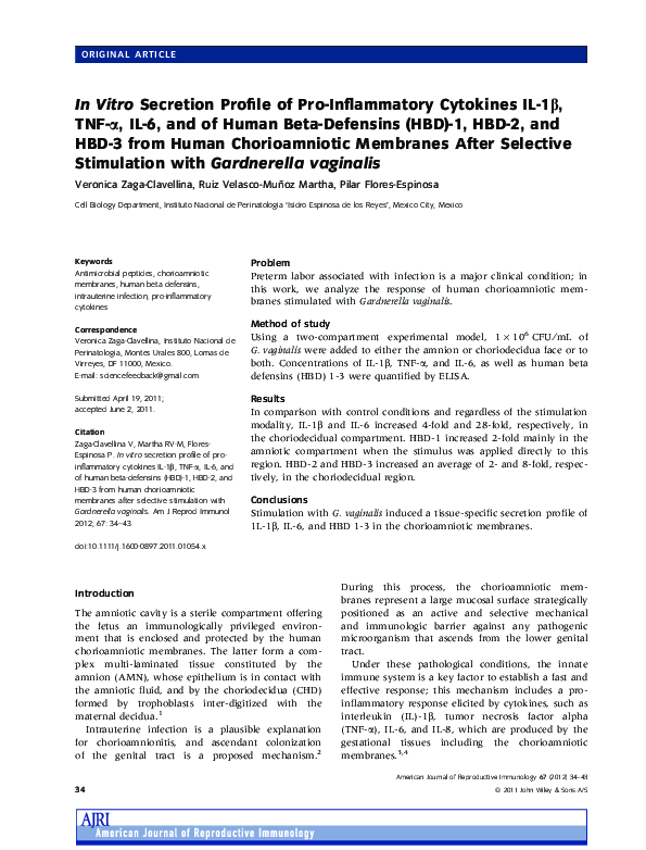(PDF) In Vitro Secretion Profile of Pro-Inflammatory Cytokines IL-1β ...