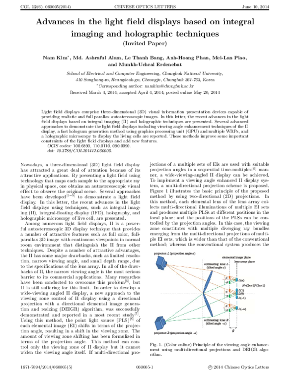 (PDF) Advances in the light field displays based on integral imaging ...