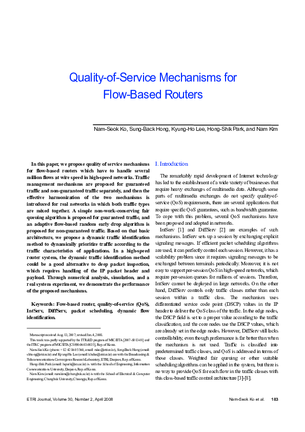 (PDF) Quality-of-Service Mechanisms for Flow-Based Routers