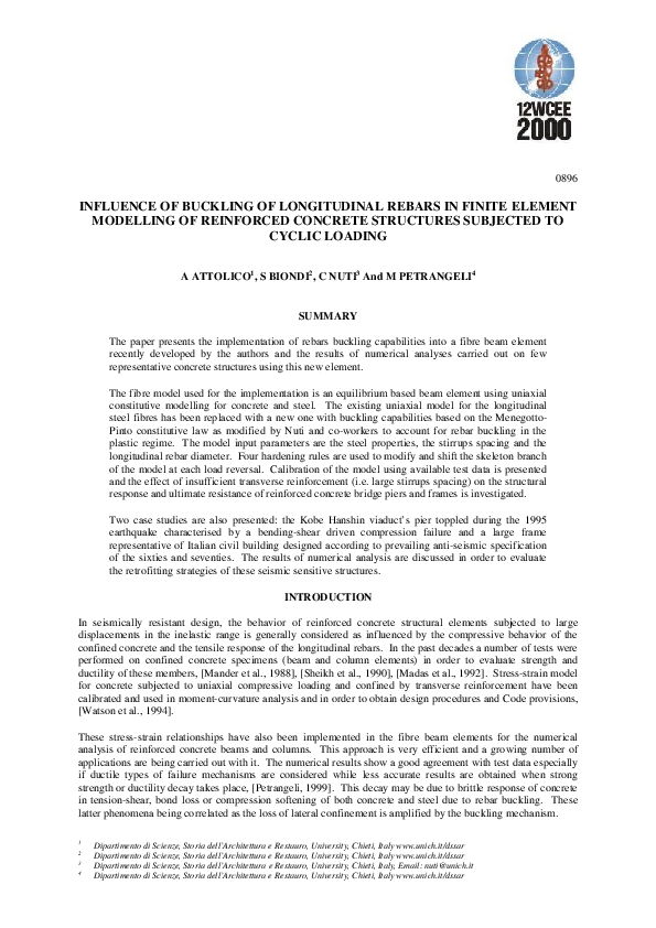 Pdf Influence Of Buckling Of Longitudinal Rebars In Finite Element
