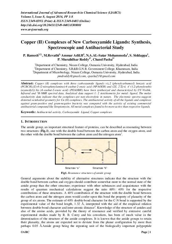 (PDF) Copper (II) Complexes of New Carboxyamide Ligands: Synthesis ...