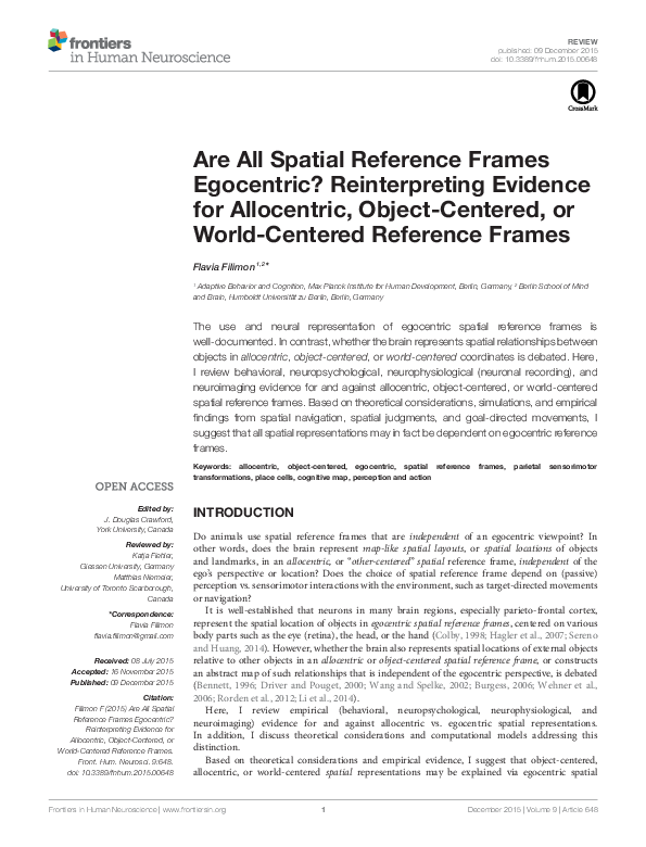 (PDF) Are All Spatial Reference Frames Egocentric? Reinterpreting Evidence for Allocentric ...