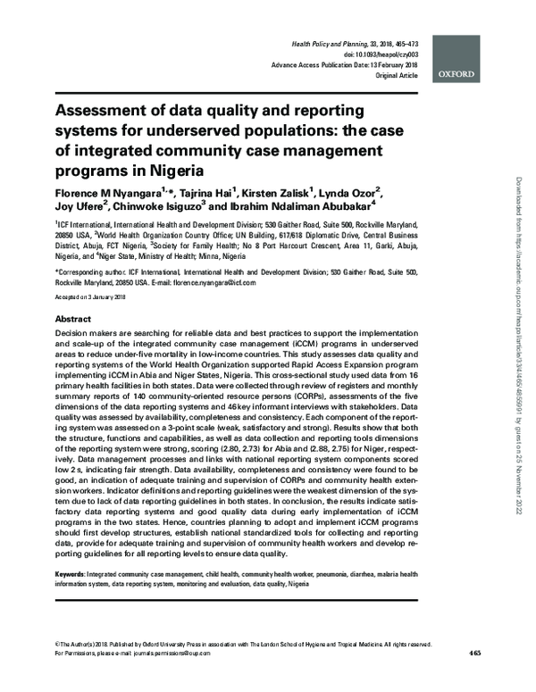 (PDF) Assessment of data quality and reporting systems for underserved ...