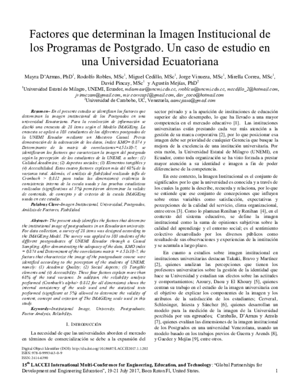 (PDF) Factores que determinan la Imagen Institucional de los Programas de Postgrado. Un caso de ...