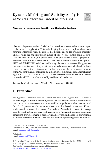 (PDF) Dynamic Modeling and Stability Analysis of Wind Generator Based Micro Grid