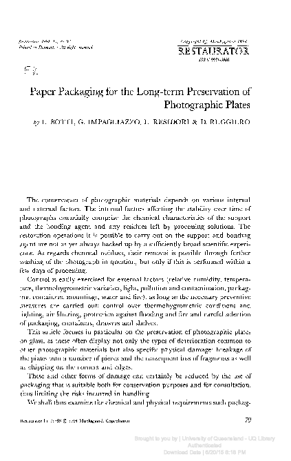 (PDF) Paper Packaging for the Long-term Preservation of Photographic Plates