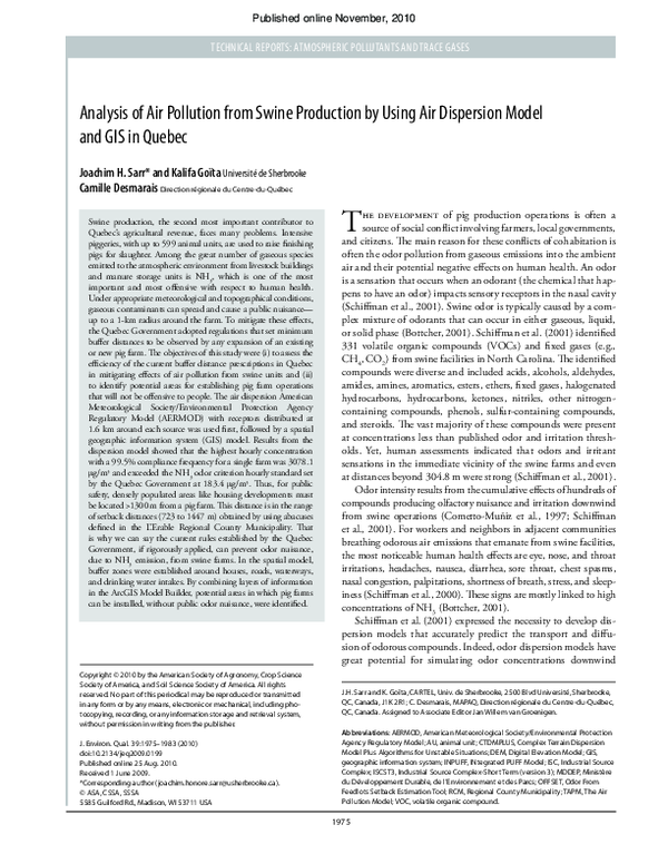 (PDF) Analysis of Air Pollution from Swine Production by Using Air ...