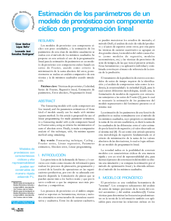 (PDF) Estimación de los parámetros de un modelo de pronóstico con ...