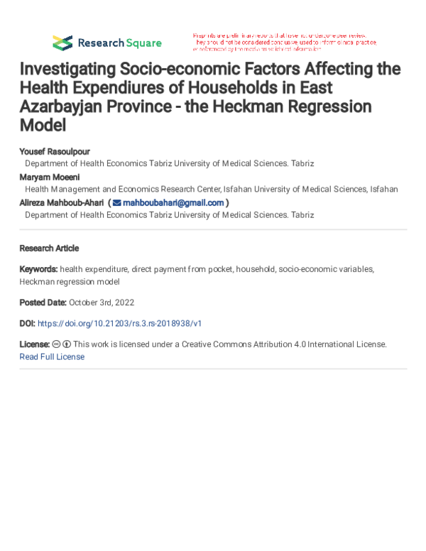 (PDF) Investigating Socio-economic Factors Affecting the Health Expendiures of Households in ...