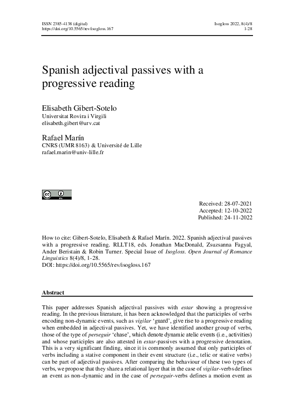 (PDF) Spanish adjectival passives with a progressive reading