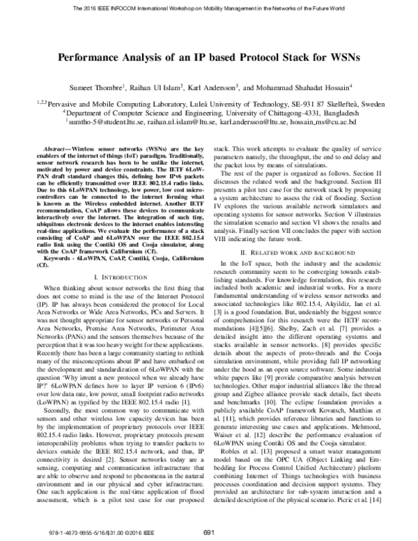 Pdf Performance Analysis Of An Ip Based Protocol Stack For Wsns