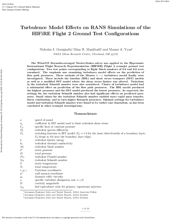 (PDF) Turbulence Model Effects on RANS Simulations of the HIFiRE Flight ...