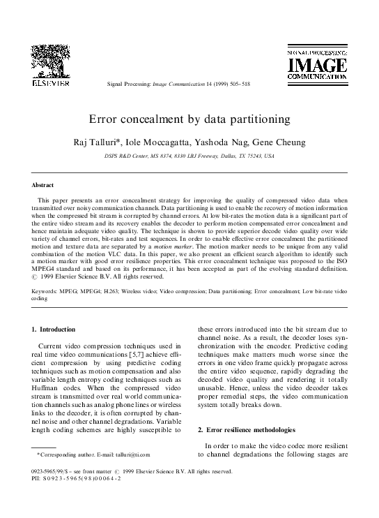 (PDF) Error concealment by data partitioning