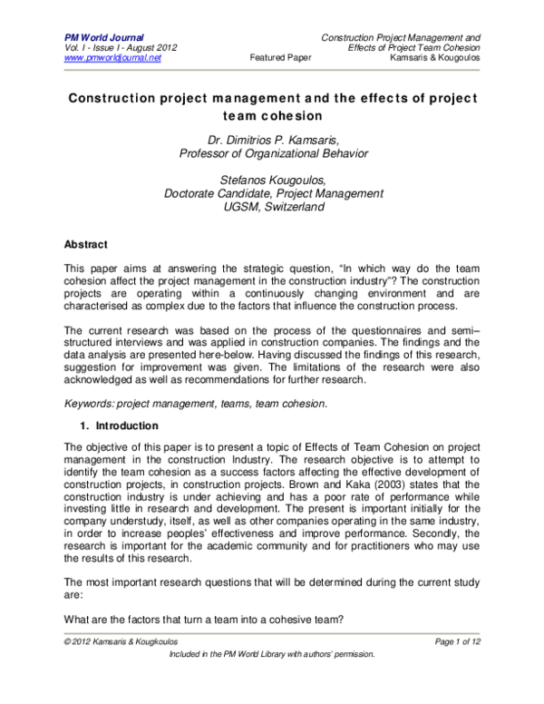 (PDF) Construction project management and the effects of project team ...