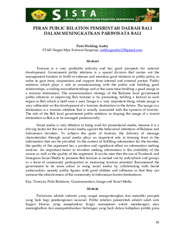 (PDF) Peran Public Relation Pemerintah Daerah Bali Dalam Meningkatkan ...