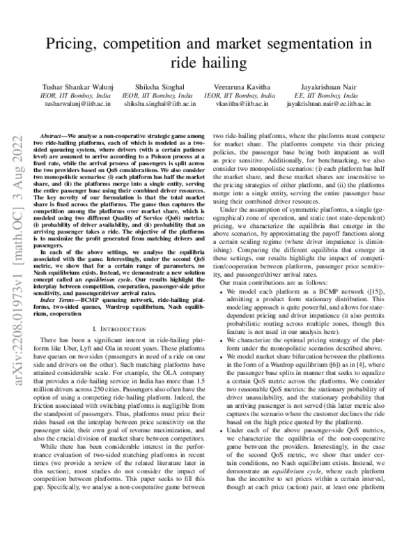 (PDF) Pricing, competition and market segmentation in ride hailing