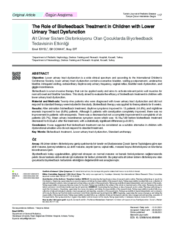 (PDF) The Role of Biofeedback Treatment in Children with Lower Urinary ...