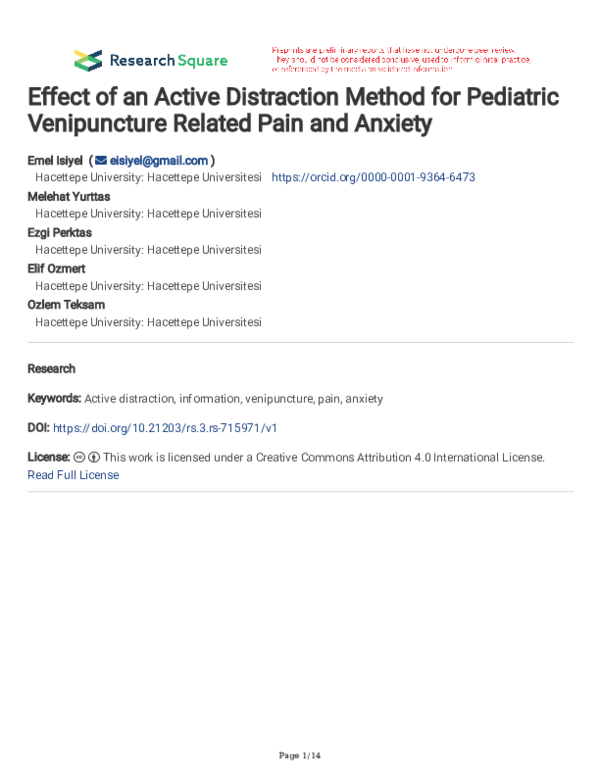(PDF) Effect of an Active Distraction Method for Pediatric Venipuncture ...