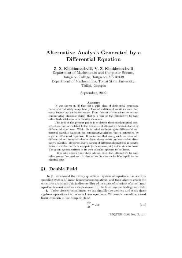 (PDF) Alternative analysis generated by a differential equation