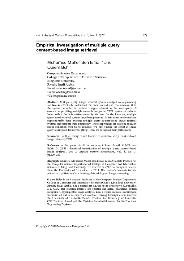 Pdf Empirical Investigation Of Multiple Query Content Based Image Retrieval