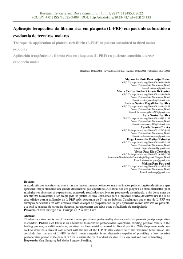 (PDF) Aplicação terapêutica da fibrina rica em plaqueta (L-PRF) em ...