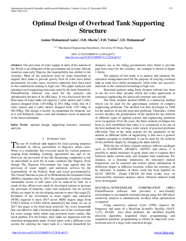 (PDF) Optimal Design of Overhead Tank Supporting Structure (PDF) Optimal Design of Overhead Tank Supporting Structure